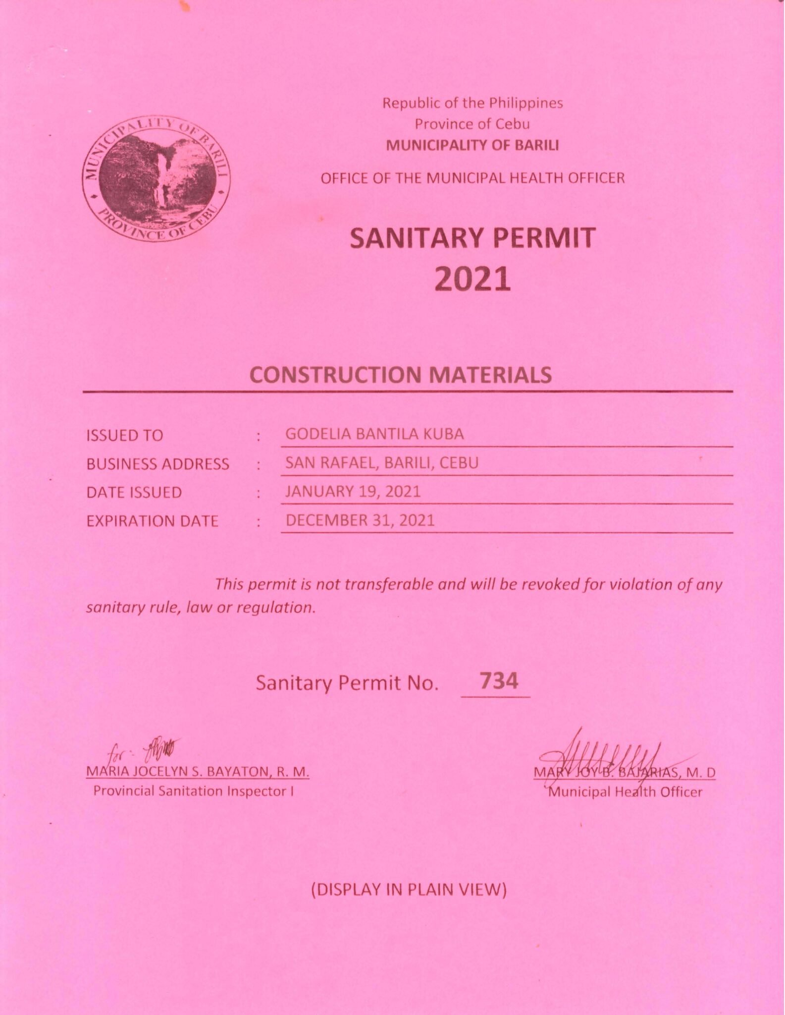 Sanitary permit | Red Square Pavers