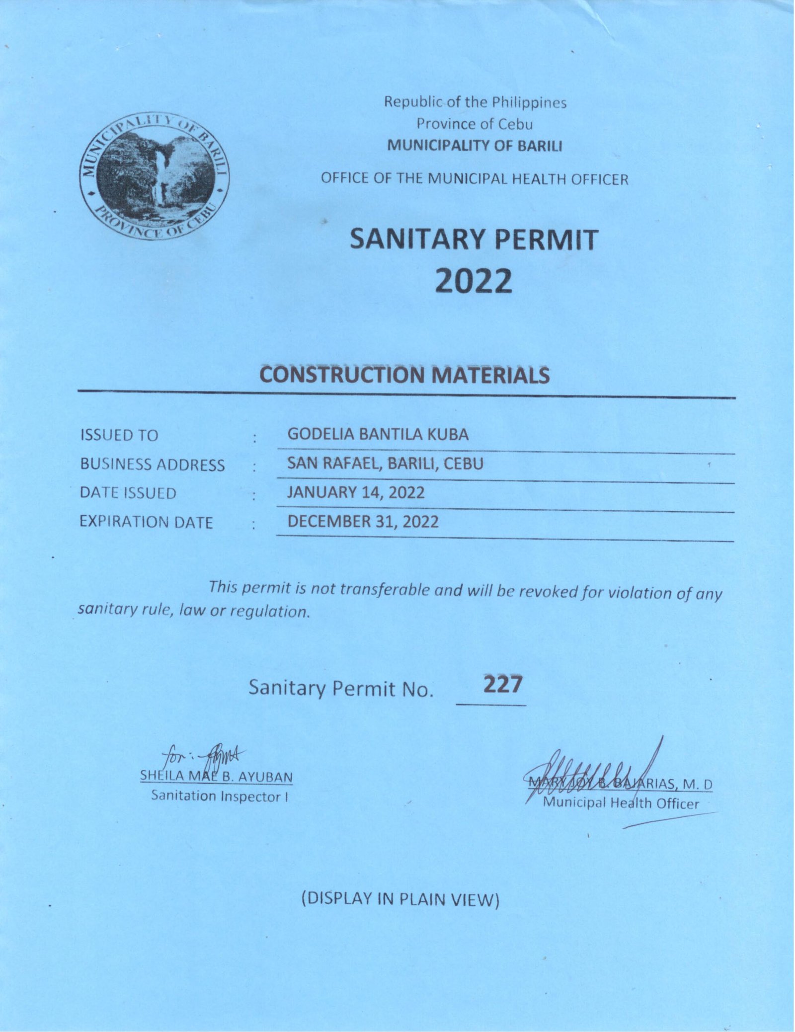 Sanitary permit | Red Square Pavers