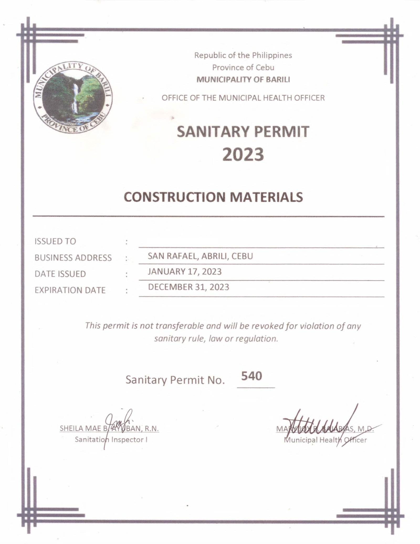 Sanitary permit | Red Square Pavers